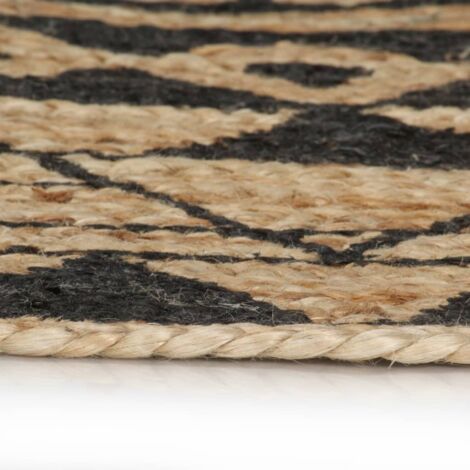 Teppich Handgefertigt Jute mit Schwarzem Aufdruck 150 cm - Naturfaser ...