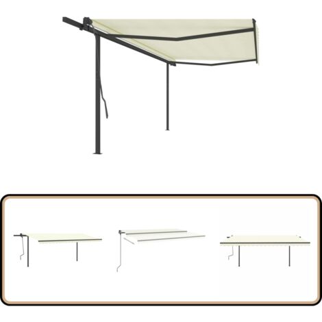 Markise Manuell Einziehbar mit Pfosten 5x3 m Creme - Gelenkarm Markise ...