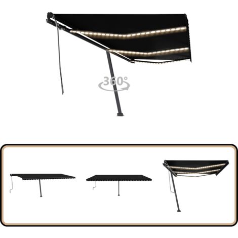 Markise Manuell Einziehbar mit LED 600x350 cm Anthrazit - Outdoor ...