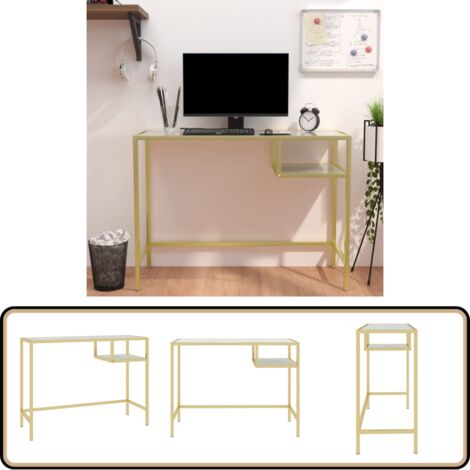 Computertisch Weiß und Golden 100x36x74 cm Glas - PC-Tisch ...