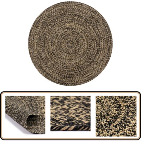 Teppich Handgefertigt Jute Schwarz und Natur 90 cm - Naturfaser Teppich ...