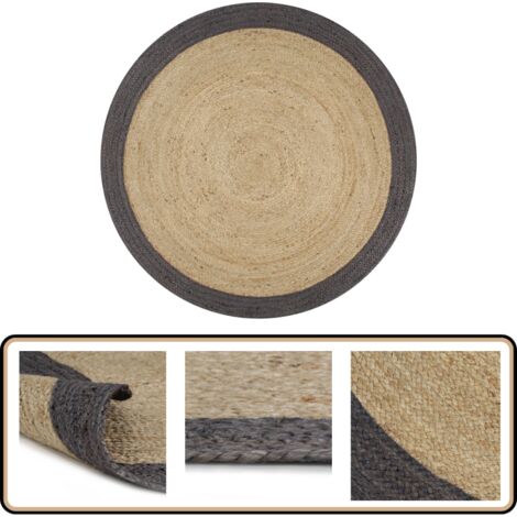 Teppich Handgefertigt Jute mit Dunkelgrauem Rand 90 cm - Naturfaser ...