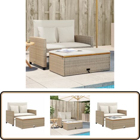 Gartensofa mit Kissen 2-Sitzer Beige Poly Rattan & Akazienholz ...
