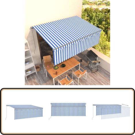 Markise Manuell Einziehbar mit Rollo 4x3 m Blau & Weiß - Versenkbare ...