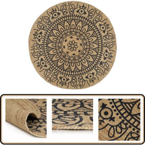 Teppich Handgefertigt Jute mit Dunkelblauem Aufdruck 90 cm - Naturfaser ...