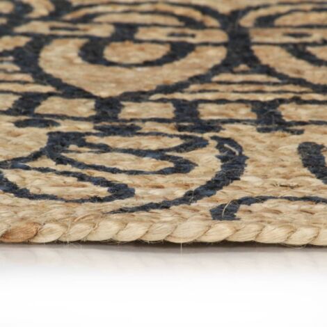 Teppich Handgefertigt Jute mit Dunkelblauem Aufdruck 90 cm - Naturfaser ...