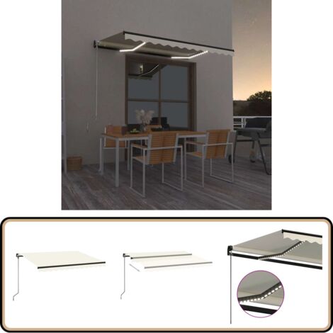Markise Manuell Einziehbar mit LED 350x250 cm Creme - Gartenmarkise ...