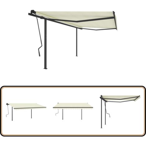 Markise Manuell Einziehbar mit Pfosten 4,5x3,5 m Creme - Terrasse ...