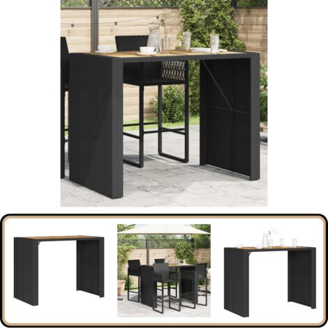 Garten-Bartisch mit Holzplatte Schwarz 145x80x110 cm Polyrattan ...
