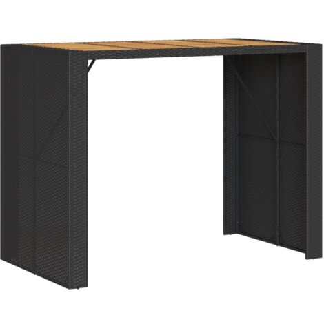 Garten-Bartisch mit Holzplatte Schwarz 145x80x110 cm Polyrattan ...