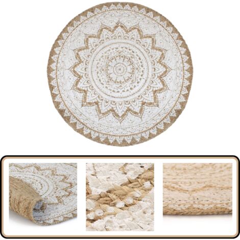 Teppich Jute Geflochten Bedruckt 210 cm Rund - Naturfaser Teppich ...