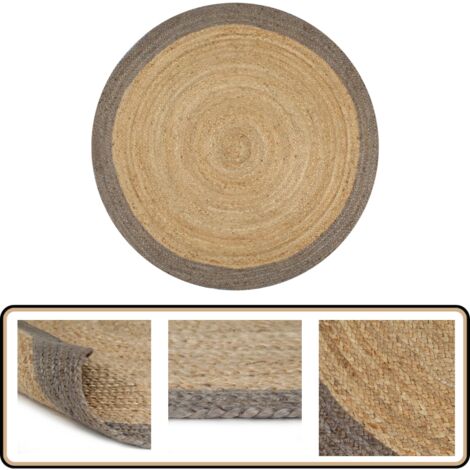 Teppich Handgefertigt Jute mit Grauem Rand 120 cm - Naturfaser Teppich ...