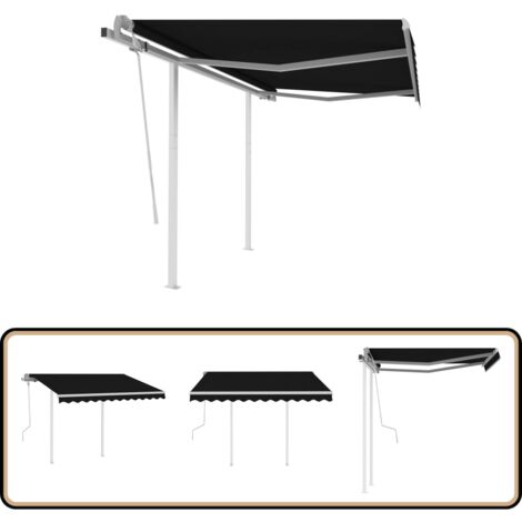 Markise Manuell Einziehbar mit Pfosten 3x2,5 m Anthrazit - Sonnenschirm ...