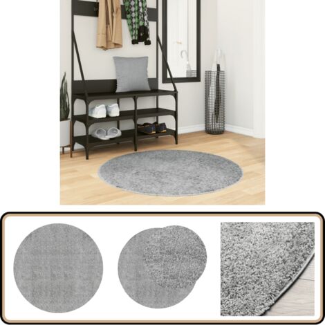 Shaggy-Teppich PAMPLONA Hochflor Modern Grau Ø 100 cm - Shaggy Teppich ...