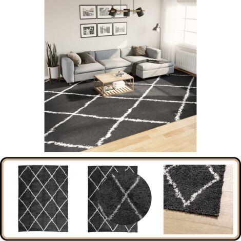 Teppich Shaggy Hochflor Modern Schwarz und Creme 300x400 cm - Shaggy ...
