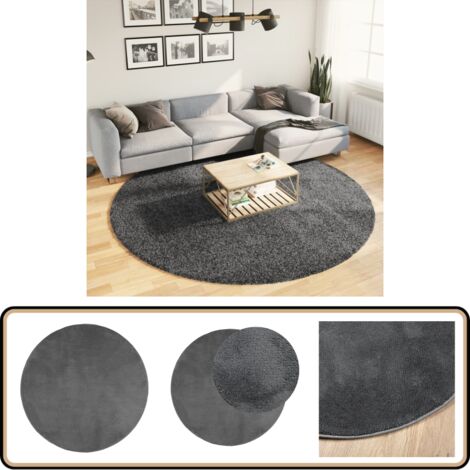 Teppich OVIEDO Kurzflor Anthrazit Ø 240 cm - Kuscheldecke - Flauschig ...