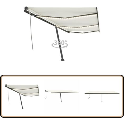 Markise Manuell Einziehbar mit LED 600x350 cm Creme - Outdoor-Markise ...