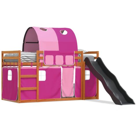 The Living Store Etagenbett mit Rutsche und Gardinen Rosa 80x200 cm ...