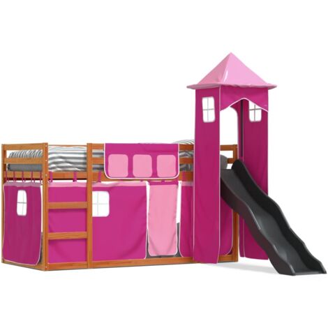 The Living Store Etagenbett mit Rutsche und Gardinen Rosa 90x190 cm ...