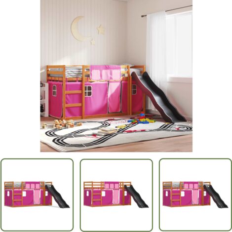 The Living Store Etagenbett mit Rutsche und Gardinen Rosa 90x200 cm ...