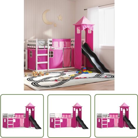 The Living Store Etagenbett mit Rutsche und Gardinen Rosa 90x190 cm ...
