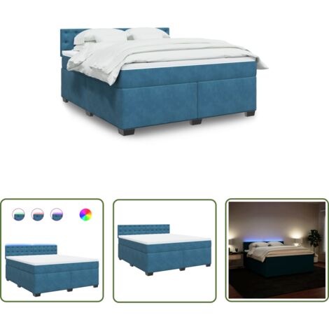 The Living Store Boxspringbett mit Matratze Blau 180x200 cm Samt ...