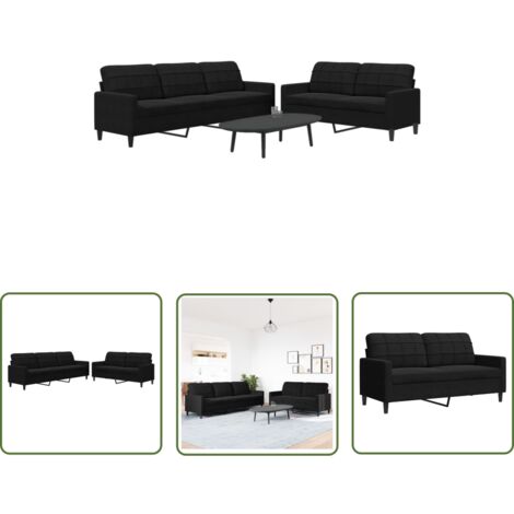 The Living Store 2-tlg. Sofagarnitur mit Kissen Schwarz Samt - Samtsofa - Wohnlandschaft - 2er ...