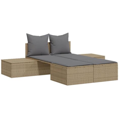 The Living Store Doppel-Sonnenliege mit Auflagen Beige Poly Rattan ...