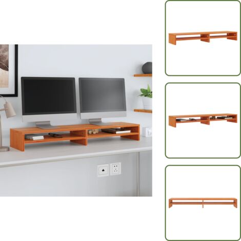 The Living Store Monitorständer Wachsbraun 100x24x13 cm Massivholz ...