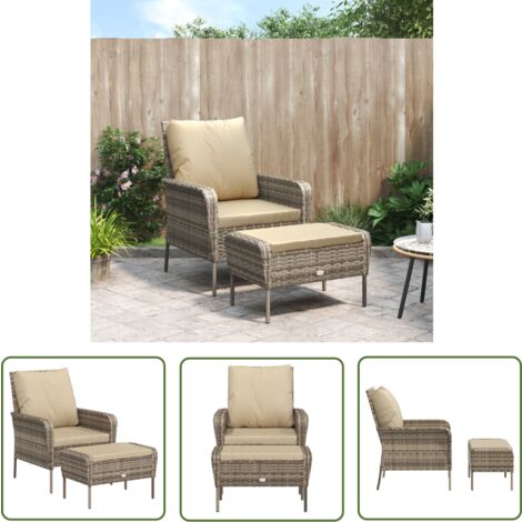 The Living Store Gartenstuhl mit Fußhocker Hellbraun Poly Rattan ...