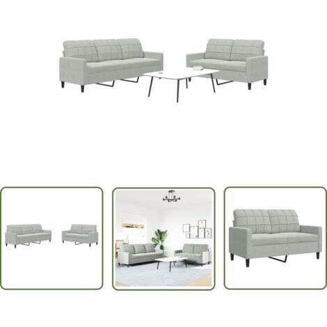 The Living Store 2-tlg. Sofagarnitur mit Kissen Hellgrau Samt - Samtsofa - Wohnzimmersofa ...