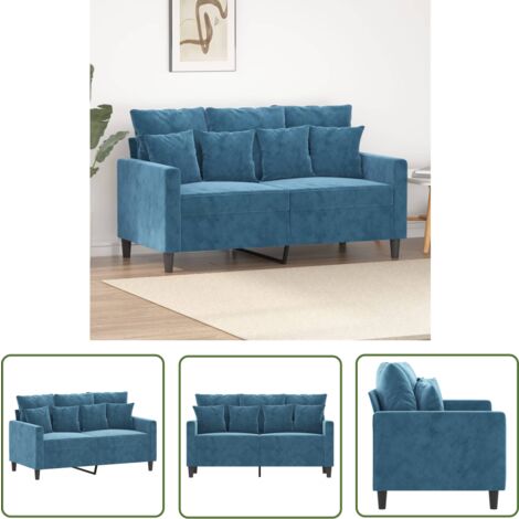 The Living Store 2-Sitzer-Sofa Blau 120 cm Samt - Samtsofa - Couch Blau ...