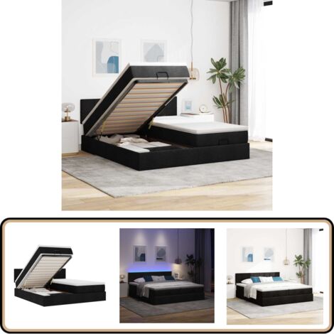 vidaXL Ottoman-Bett mit Matratzen & LEDs Schwarz 200x200 cm Stoff