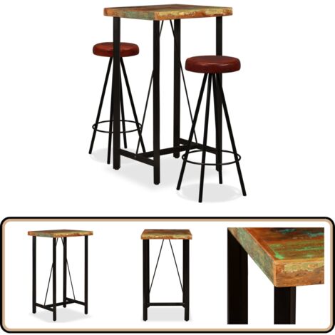 3-tlg. Bar-Set Altholz Massiv und Echtleder - Industriel Style - Bar ...