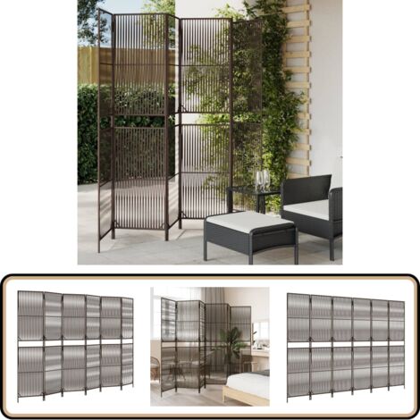 Paravent 6-tlg. Braun Poly Rattan - Raumteiler - Paravent - Holzoptik ...