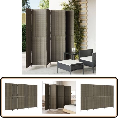 Paravent 6-tlg. Grau Poly Rattan - Raumteiler - Paravent - Holzoptik ...