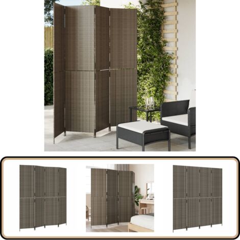 Paravent 4-tlg. Grau Poly Rattan - Raumteiler - Paravent ...