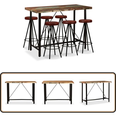 7-tlg. Bar-Set Altholz Massiv und Echtleder - Industriel Style - Bar ...