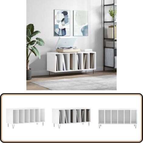 Plattenschrank Hochglanz-Weiß 100x38x48 cm Holzwerkstoff - Plattenregal ...