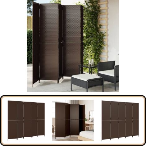 Paravent 5-tlg. Braun Poly Rattan - Raumteiler - Paravent - Holzoptik ...
