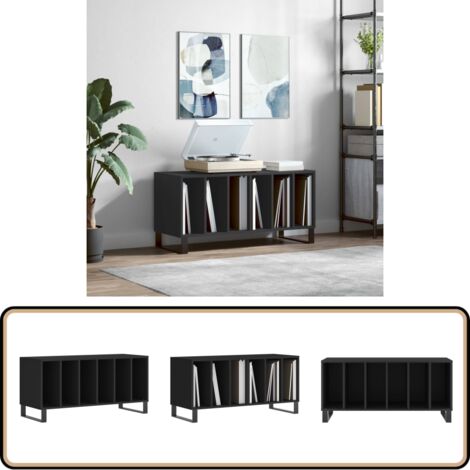 Plattenschrank Schwarz 100x38x48 cm Holzwerkstoff - Plattenregal ...
