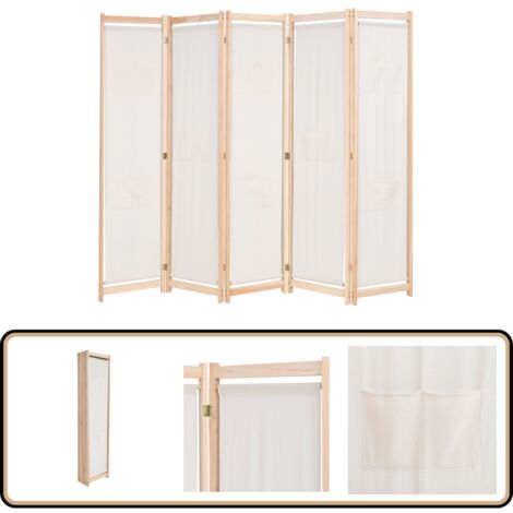 5-teiliger Raumteiler Creme 200 x 170 x 4 cm Stoff - Raumteiler ...