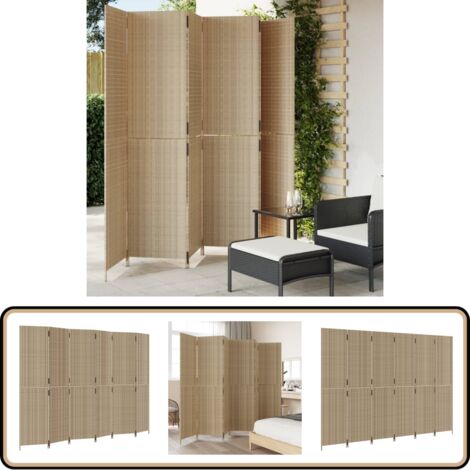 Paravent 6-tlg. Beige Poly Rattan - Raumteiler - Paravent - Holzoptik ...