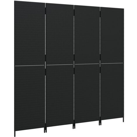 Paravent 4-tlg. Schwarz Poly Rattan - Raumteiler - Paravent - Holzoptik ...