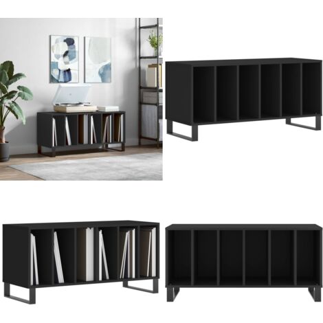 Plattenschrank Schwarz 100x38x48 cm Holzwerkstoff - Plattenregal ...