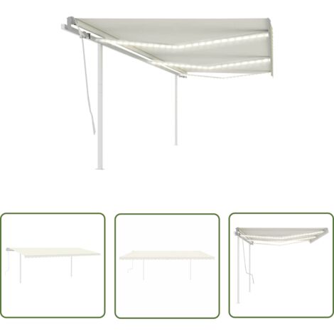 The Living Store Markise Manuell Einziehbar mit LED 6x3 m Creme ...