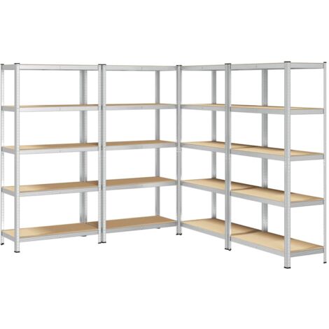 vidaXL Lagerregale mit 5 Böden 4 Stk. Silbern Stahl & Holzwerkstoff