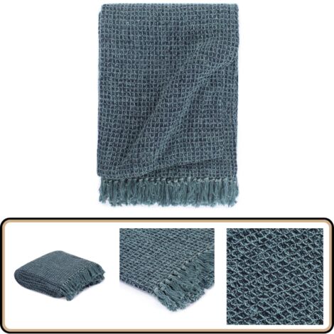 Überwurf Baumwolle 220x250 cm Indigoblau - Baumwolldecke - Überwurf ...