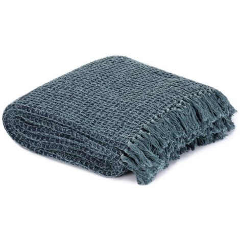 Überwurf Baumwolle 220x250 cm Indigoblau - Baumwolldecke - Überwurf ...