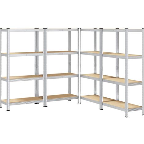 vidaXL Lagerregale mit 4 Böden 4 Stk. Silbern Stahl & Holzwerkstoff